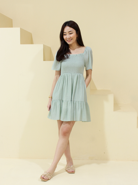 *WC EXCLUSIVE | Dustin Smocked Dress in Sage | WheresCinderella