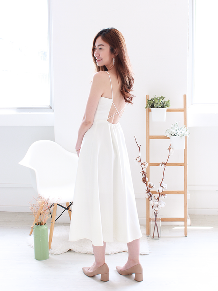 Thea Cross-back Midi in White | WheresCinderella